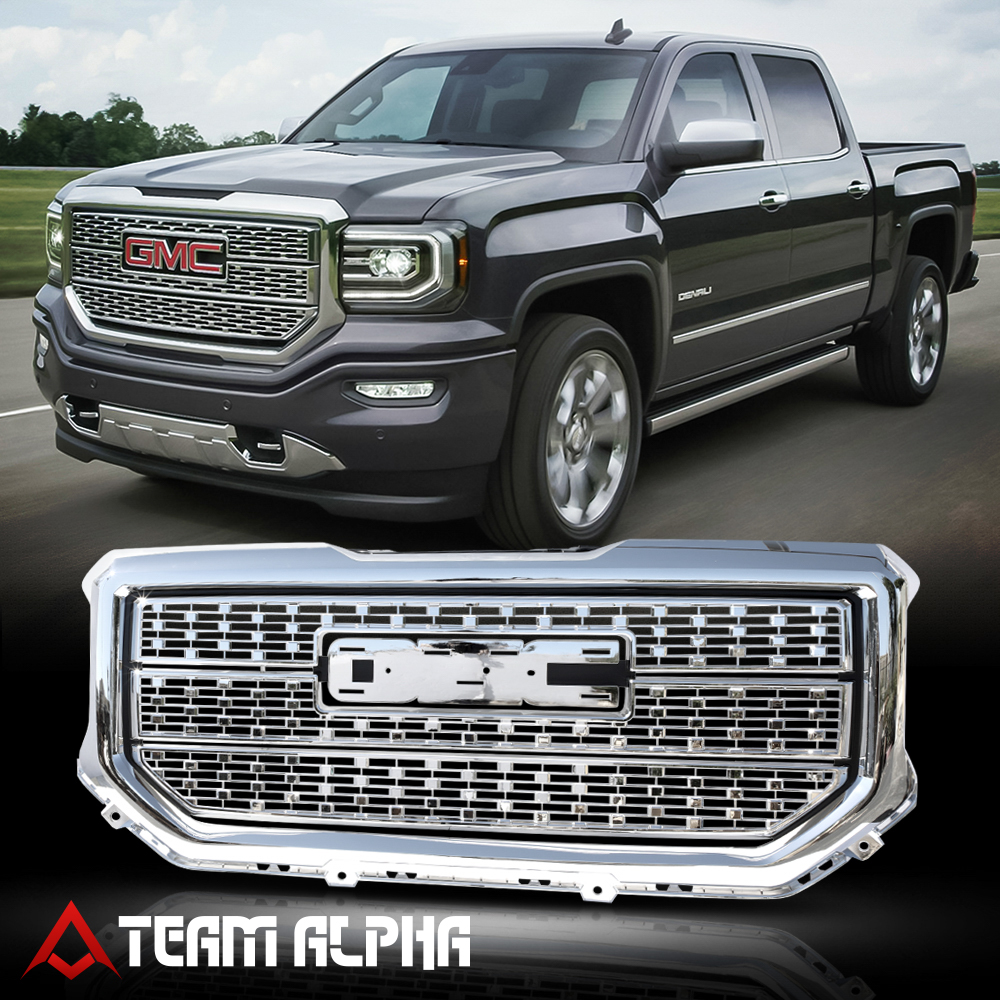 Fits 2016-2018 Sierra 1500{DENALI STYLE}Chrome Plastic Bumper Grille ...